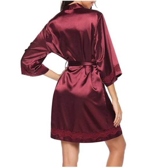 Intimates & Sleepwear | New Sexy Lace Trim Silky Satin Kimono Robe ...